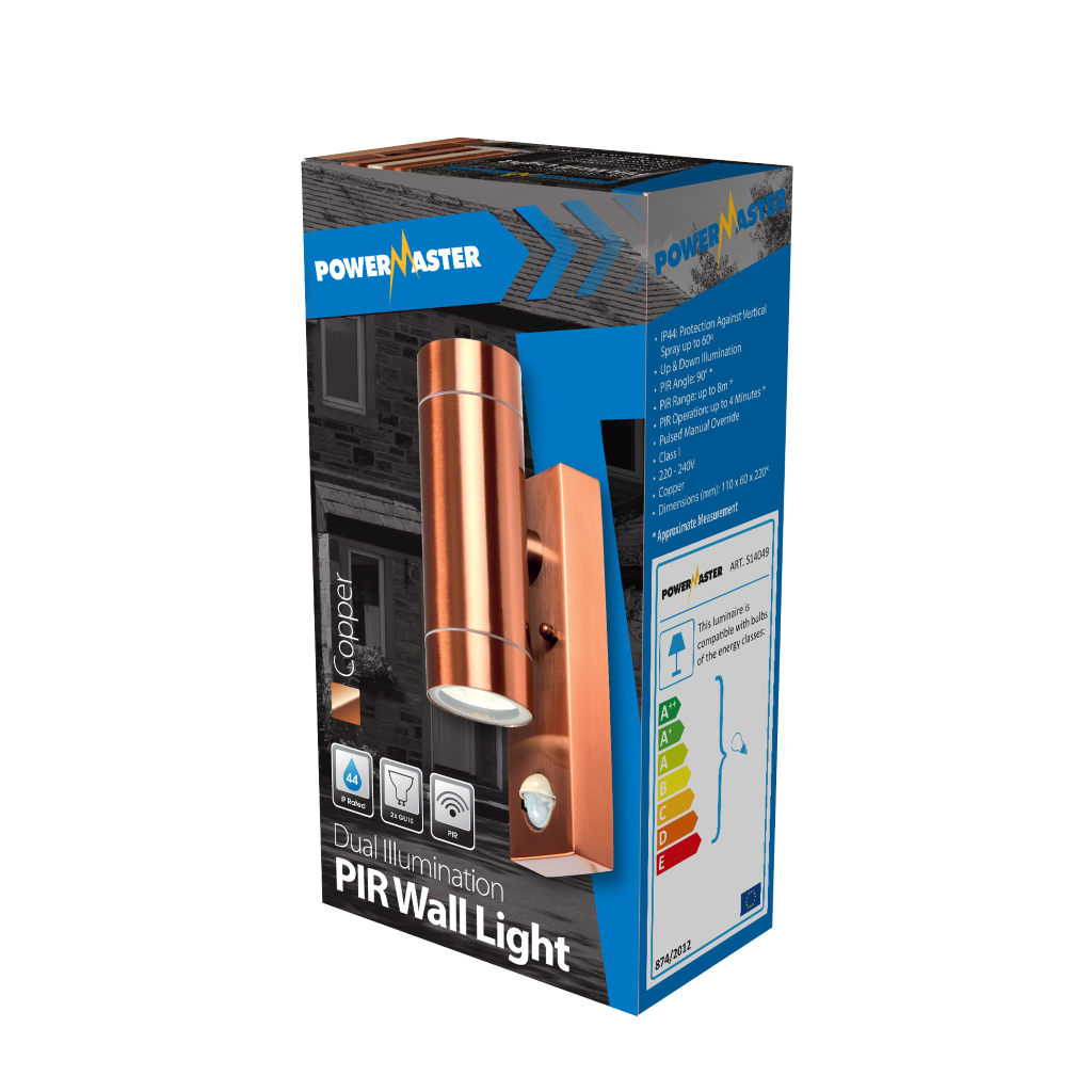 S14049 PowerMaster Twin PIR Wall Light – Copper – All Pack 123